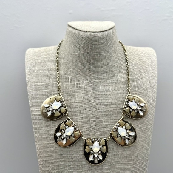 LOFT | Jewelry | Loft Statement Necklace Gold Tone Opal Glass Crystal ...